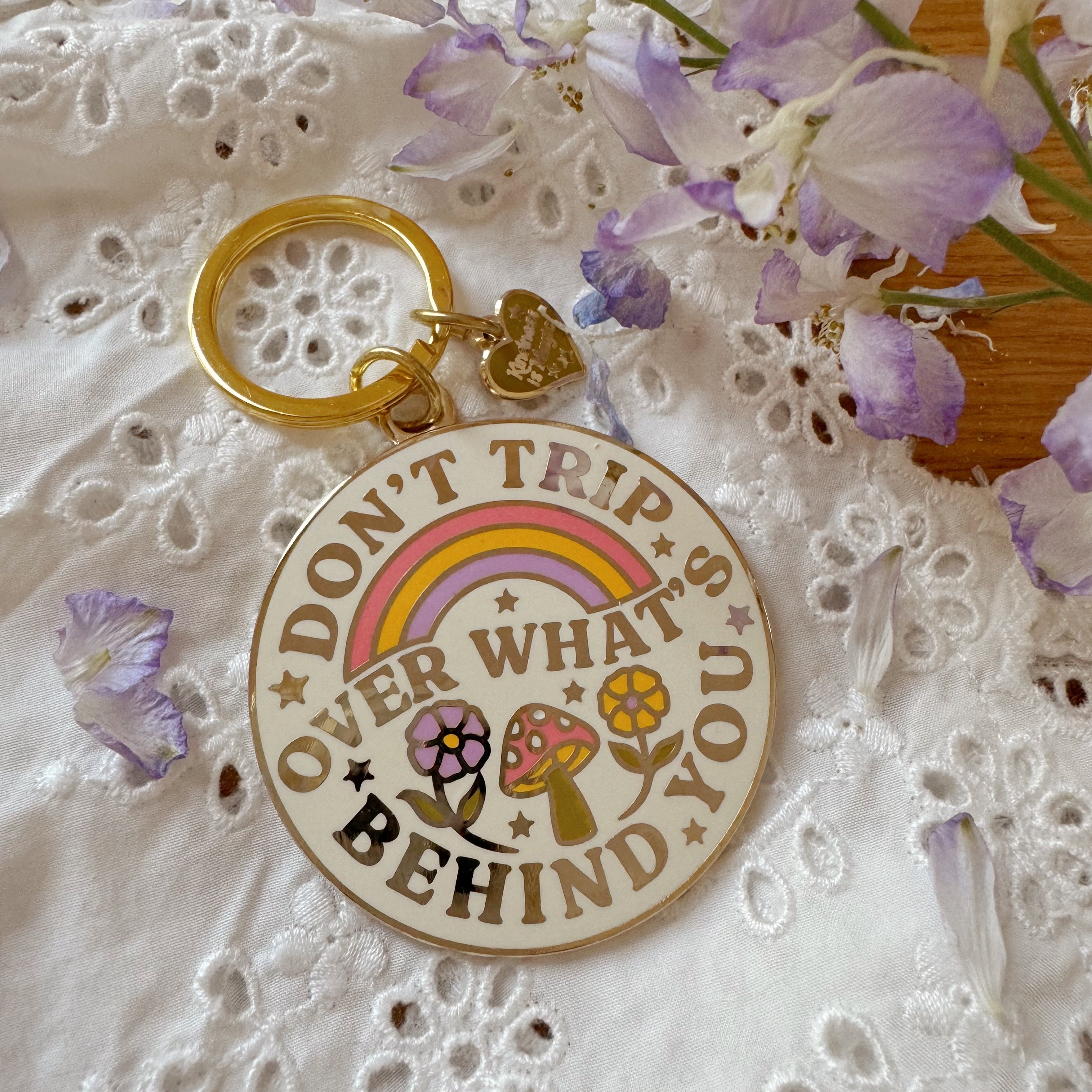 Don't Trip Over What's Behind You Enamel Keychain – KindnessisMagic_Shop
